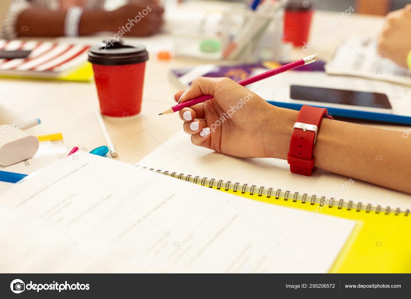 Relaxed female person doing test with pleasure Stock Photo by ©Dmyrto_Z ...