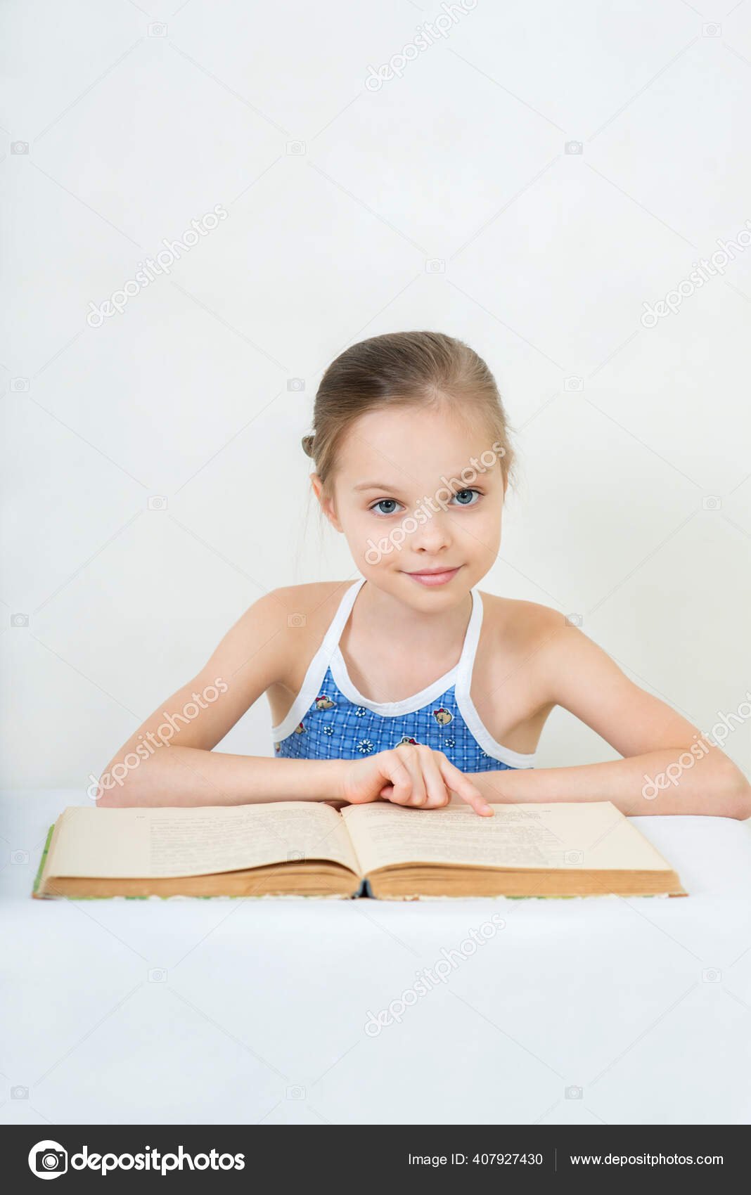 Little Girl Studying Reading Book Light Background Education School ... Little Girl Studying Reading Book Light Background Education School ...