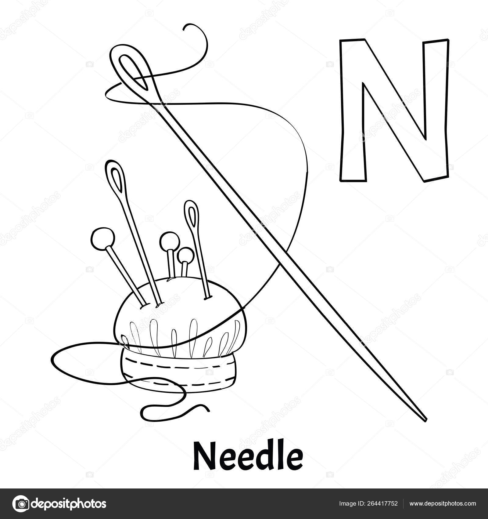 Letra N del alfabeto vectorial, página para colorear. Aguja Vector de ...