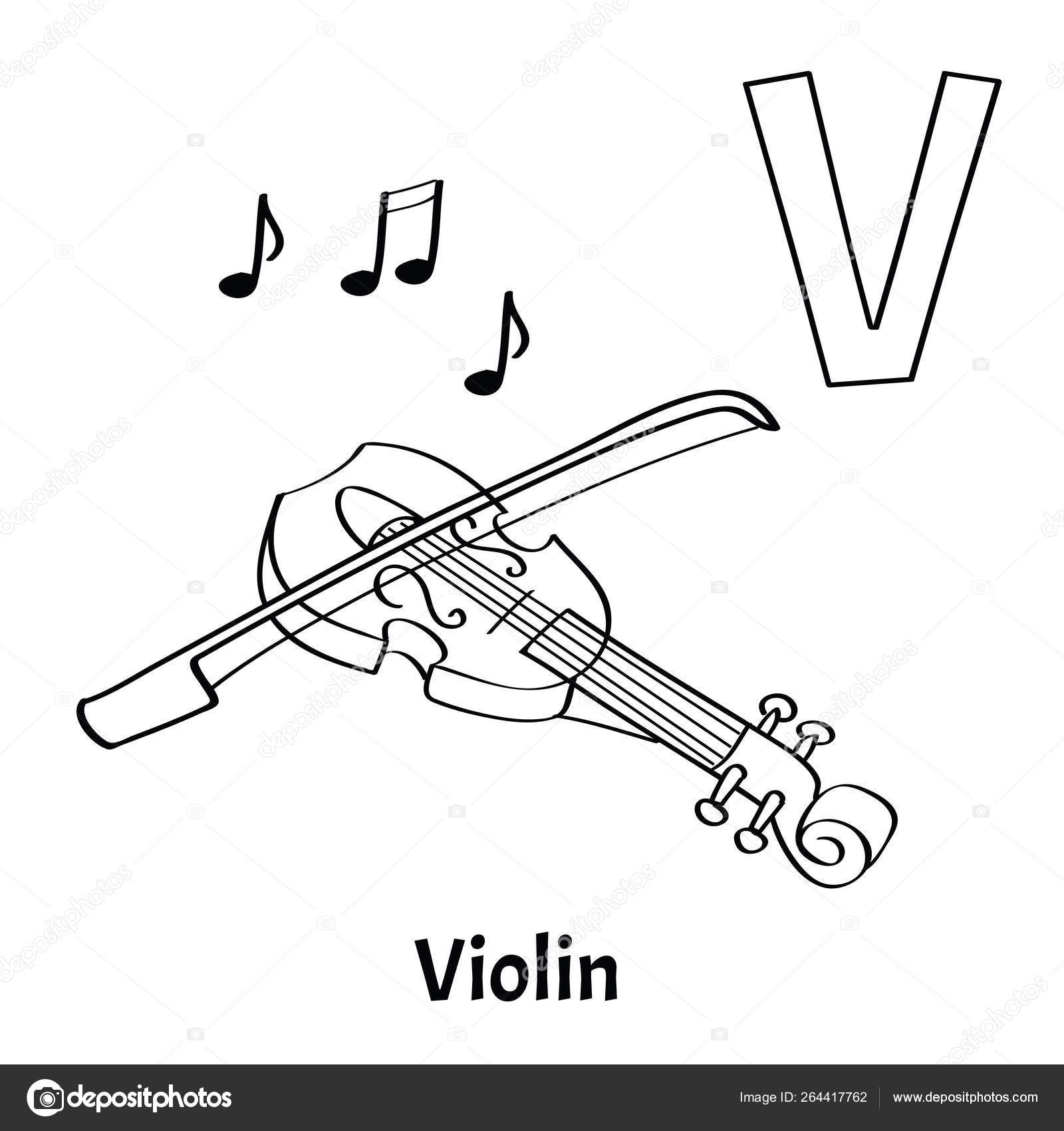 Vector alphabet letter V, coloring page. Violin Stock Vector Image by ...
