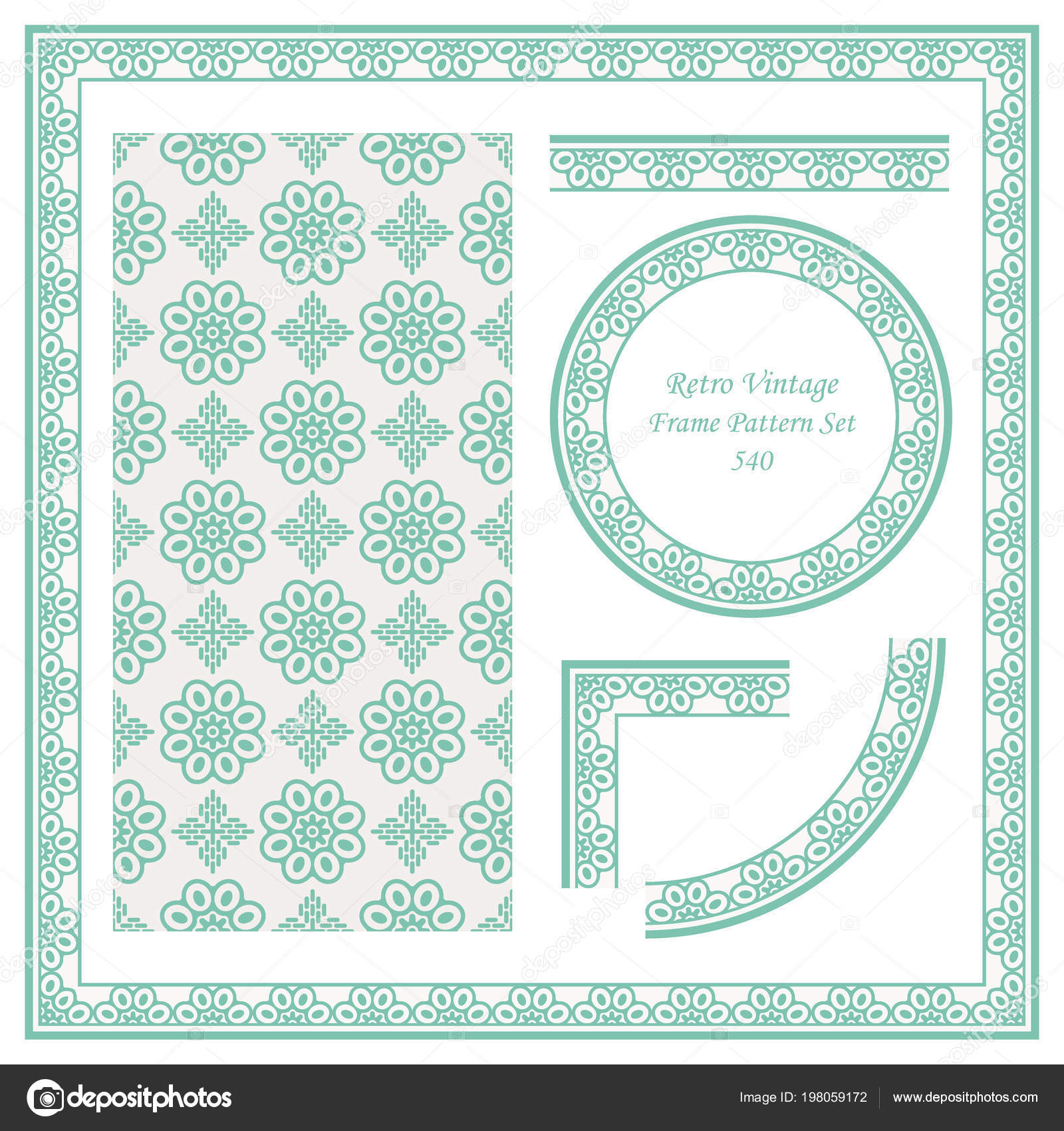 Vintage Border Seamless Pattern Background Set Curve Cross Frame Flower ...