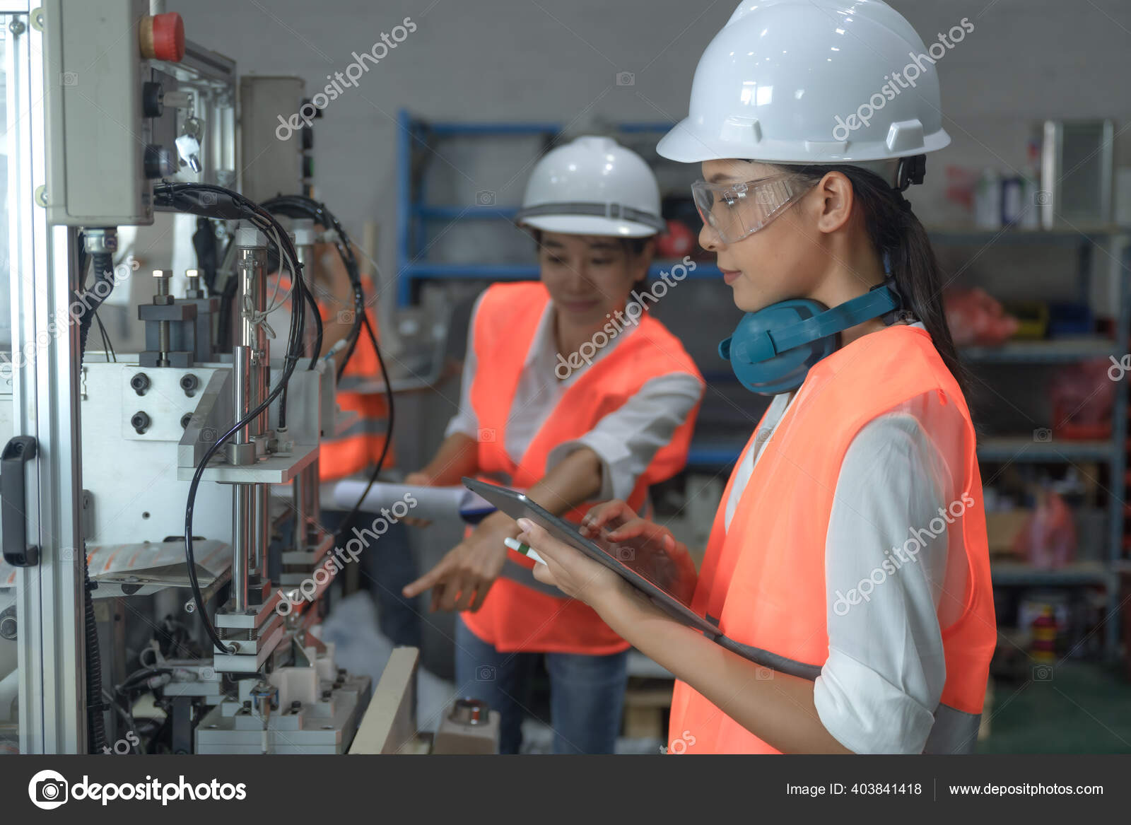 Women Working Engineering Technical Inspection System Machinery Ensure ...