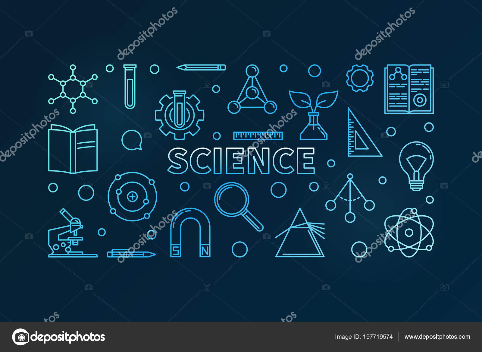 Science vector outline blue horizontal illustration Stock Vector Image ...