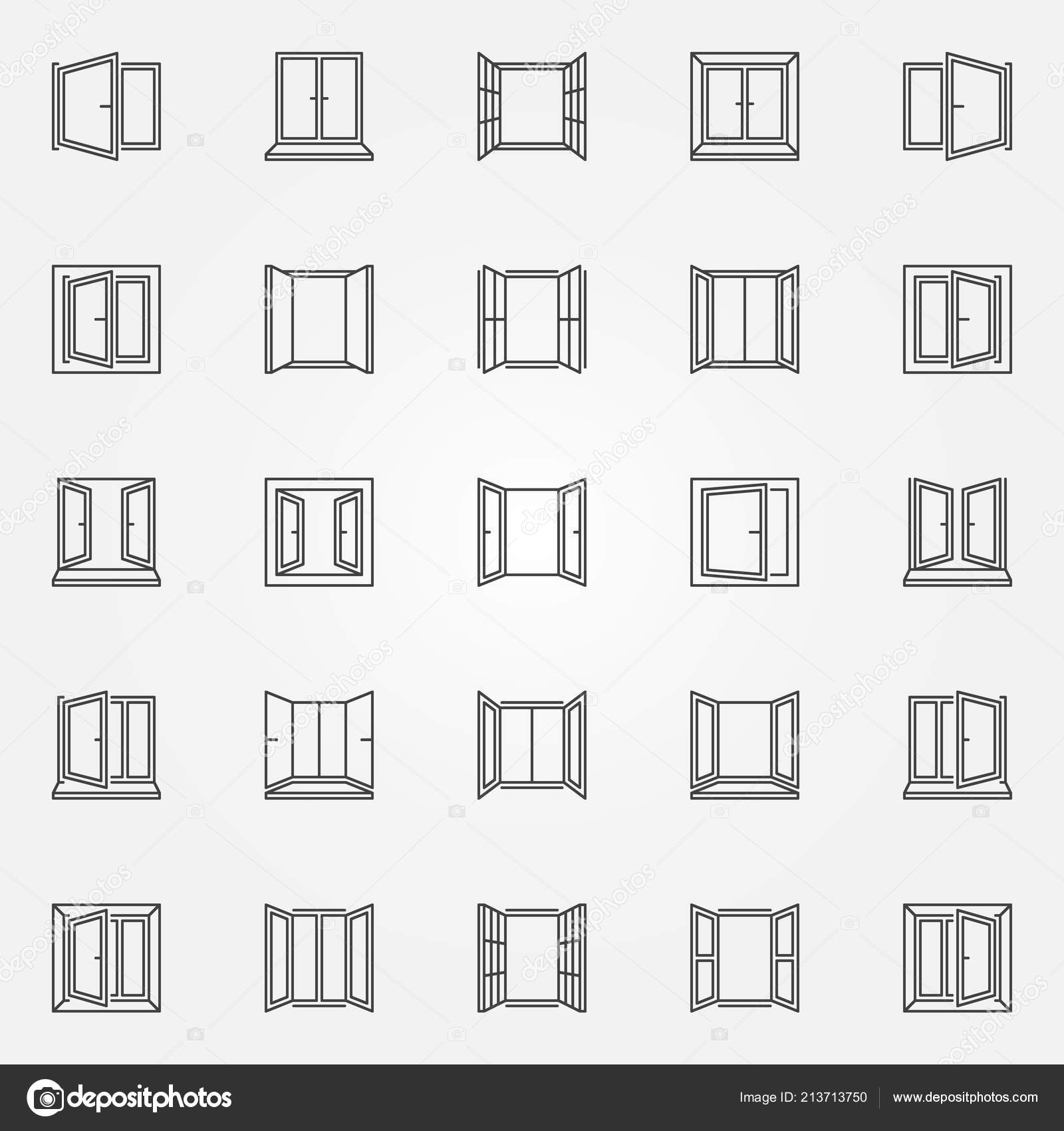 Window outline icons set. Vector open windows symbols Stock Vector by ...