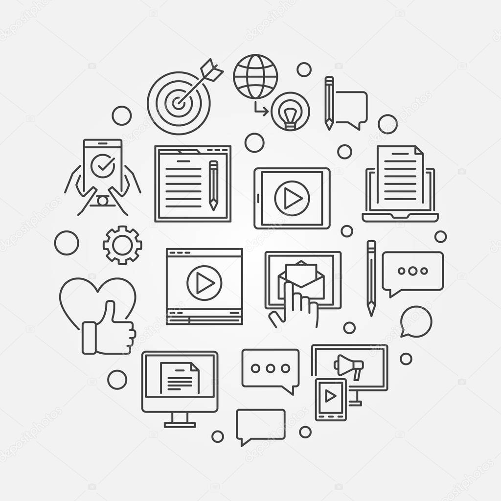 Ilustraci n de vectores redondos de contenido digital en estilo de esquema 2024