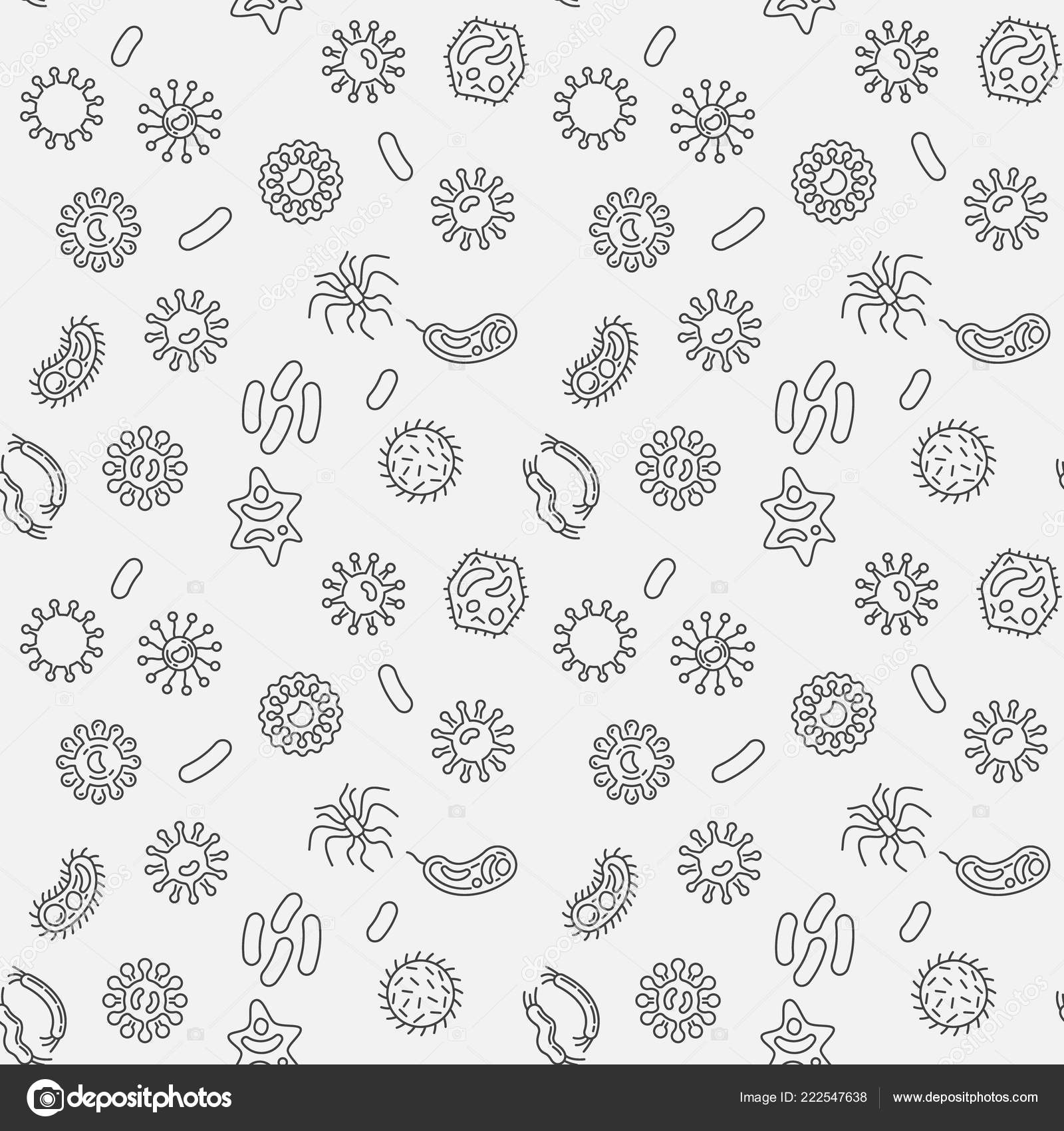 Bacteria vector minimal seamless pattern in thin line style Stock ...