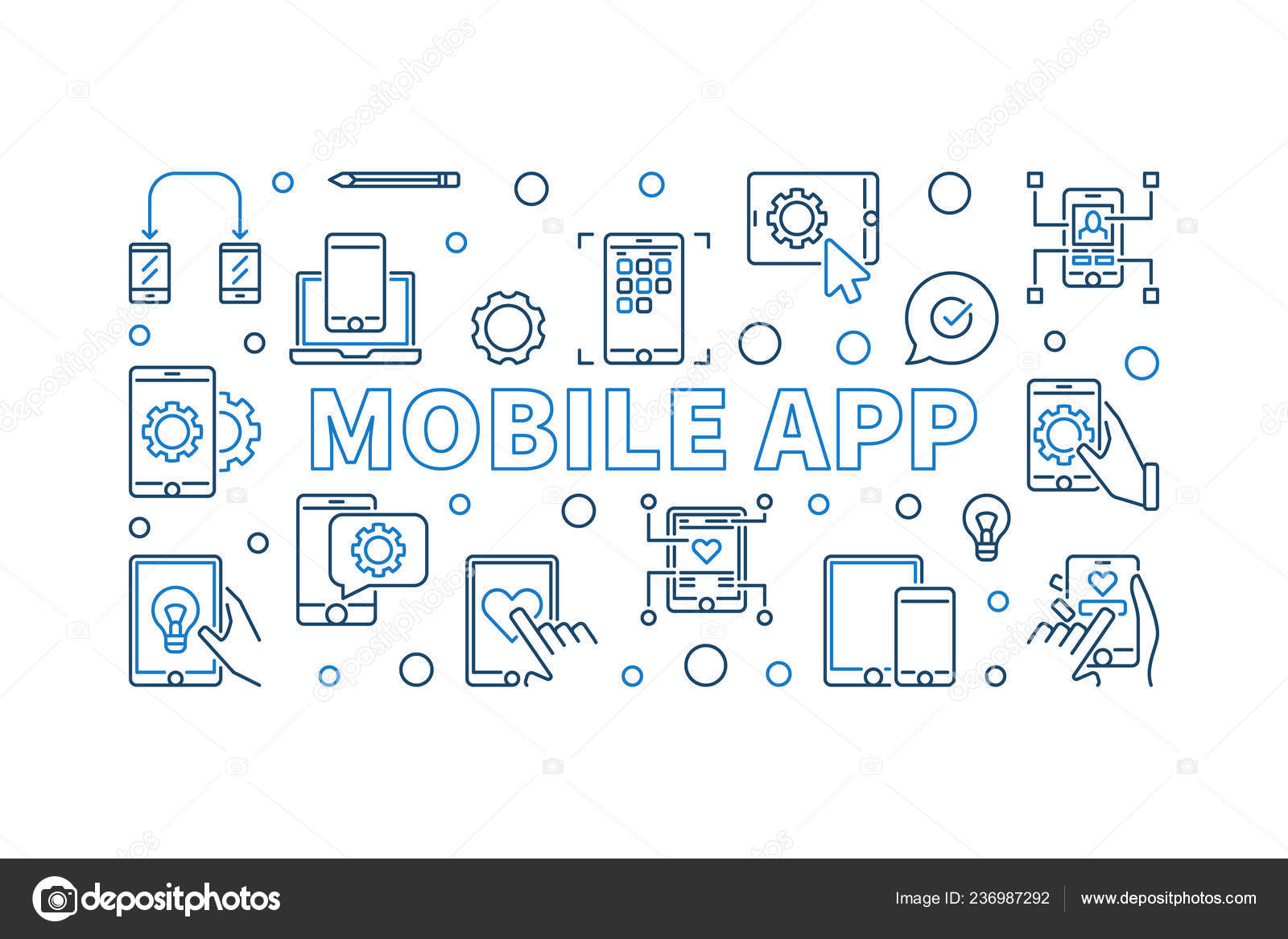 Mobile App vector concept outline banner or illustration Stock Vector ...