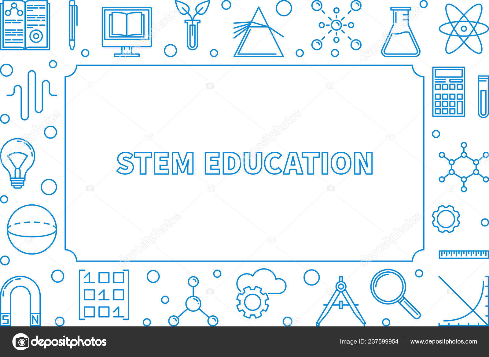 STEM blue horizontal frame. Vector science outline illustration Stock ...