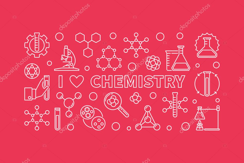 Me encanta la bandera de Química. Ilustración de línea química ...