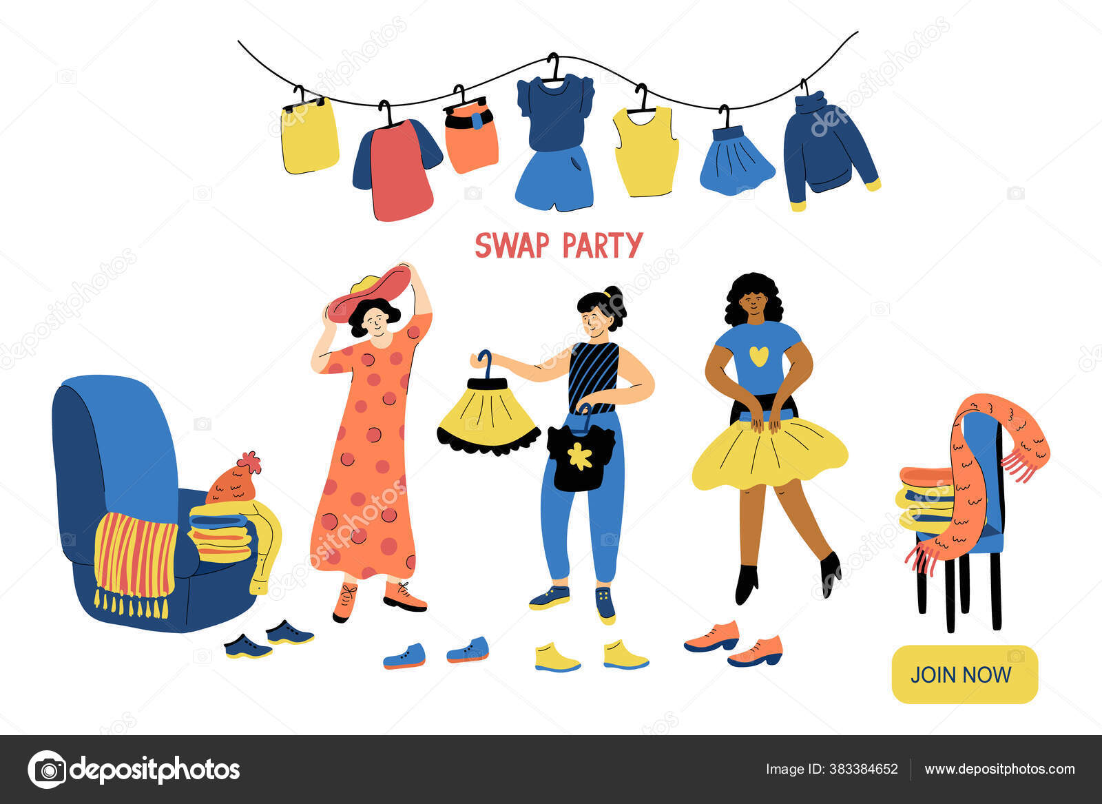 Swap Party Vector Illustration Isolated White Background Friends ...