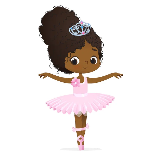 Cute African Pink Princess Girl Ballerina Dance — Stock Vector ...