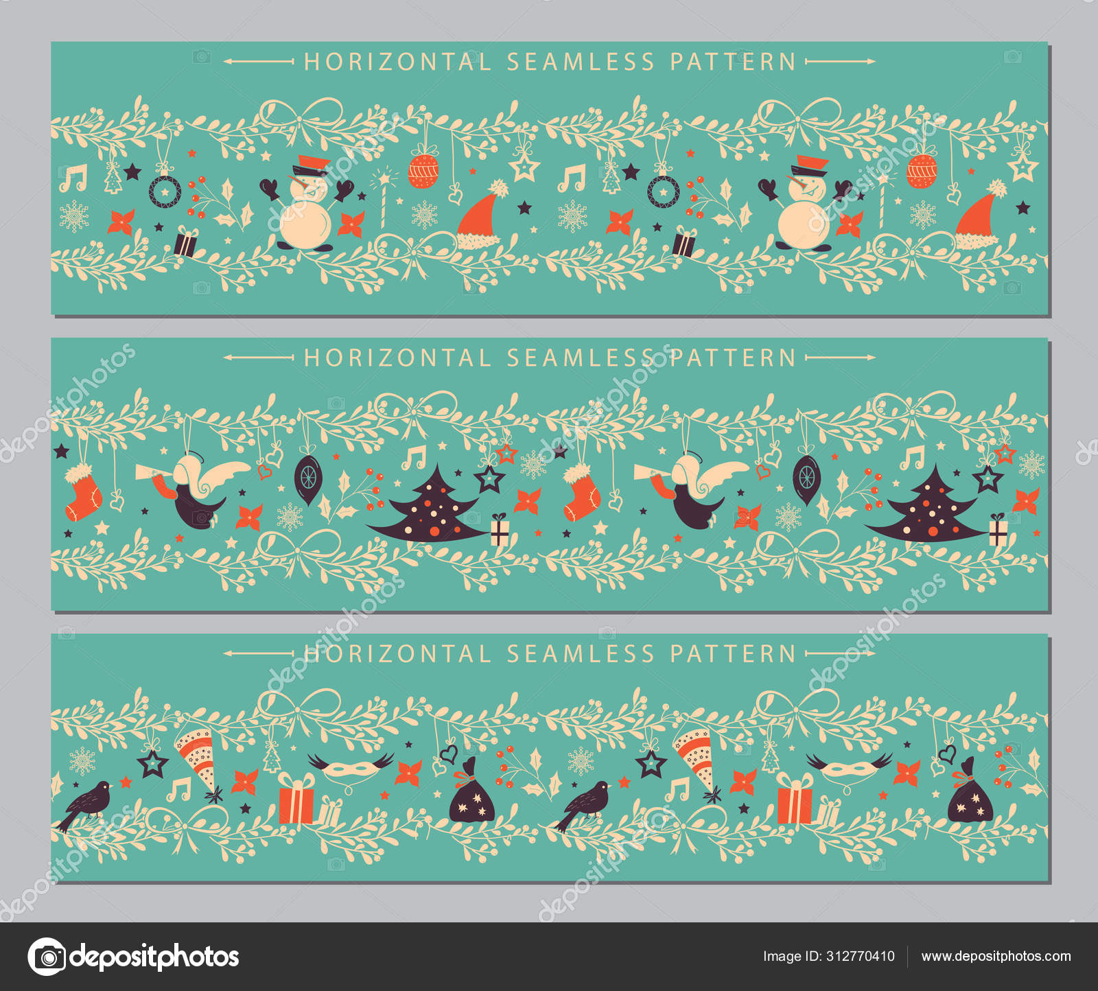 Christmas vector horizontal seamless border set Stock Vector by ...