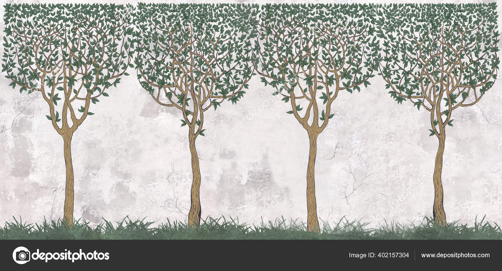 Painted Trees Concrete Wall Beautiful Stylish Wallpaper Photo Wallpaper ...