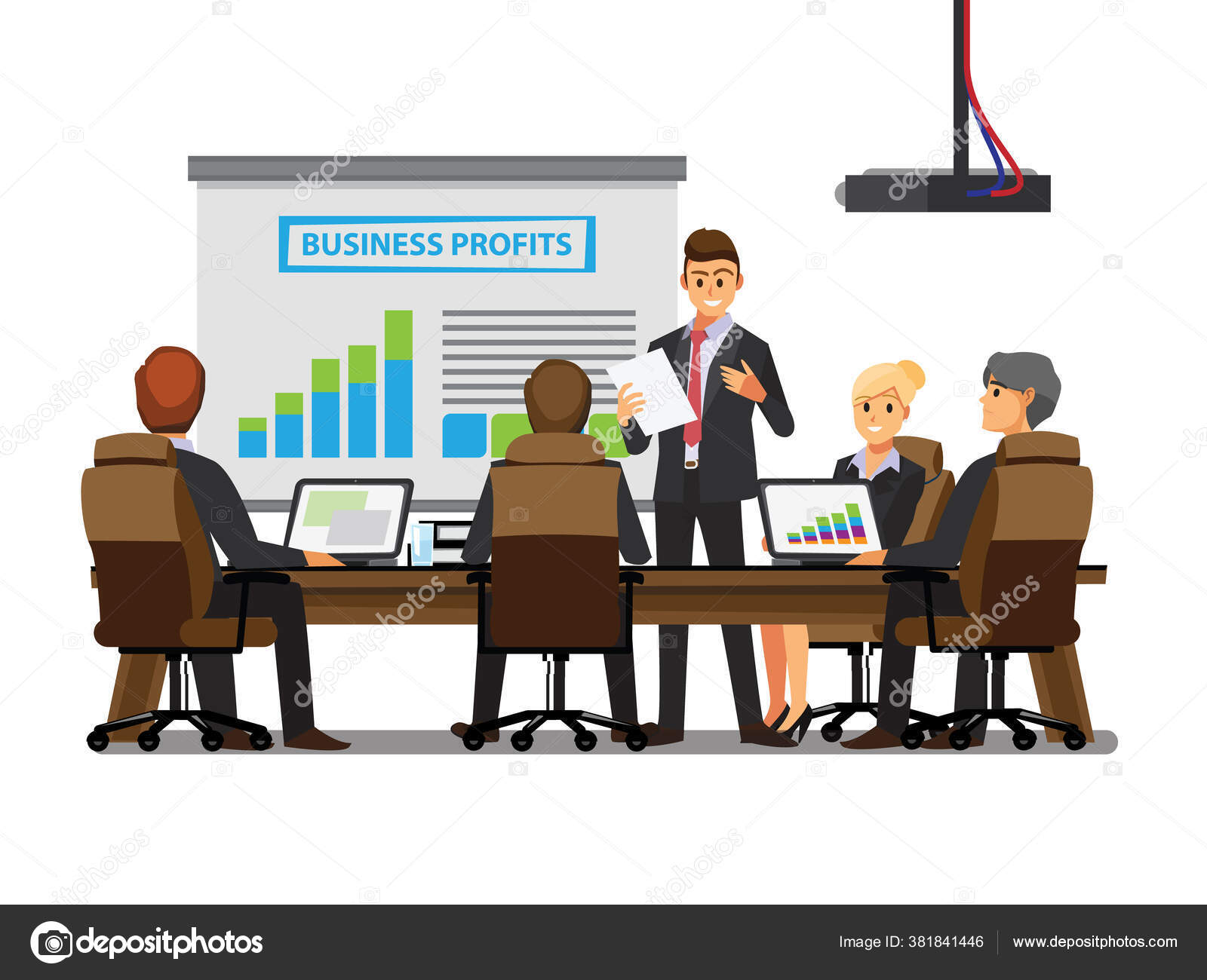 Office Desk Team Planning Working Vector Illustration Cartoon Character ...