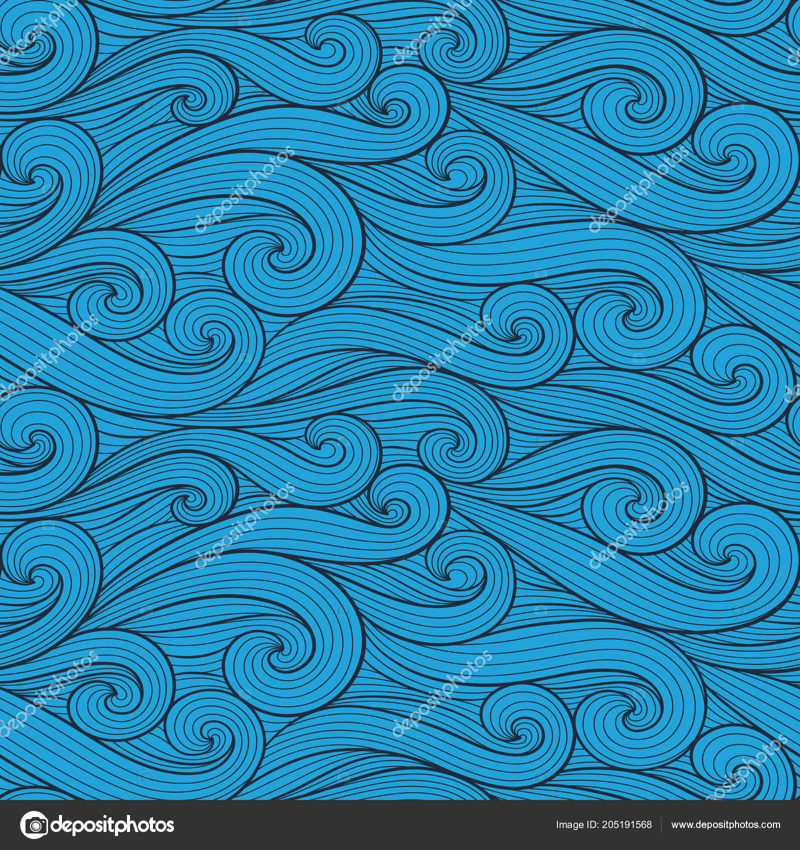 Abstract colorful curly lines seamless patterns set. Waves and curls ...