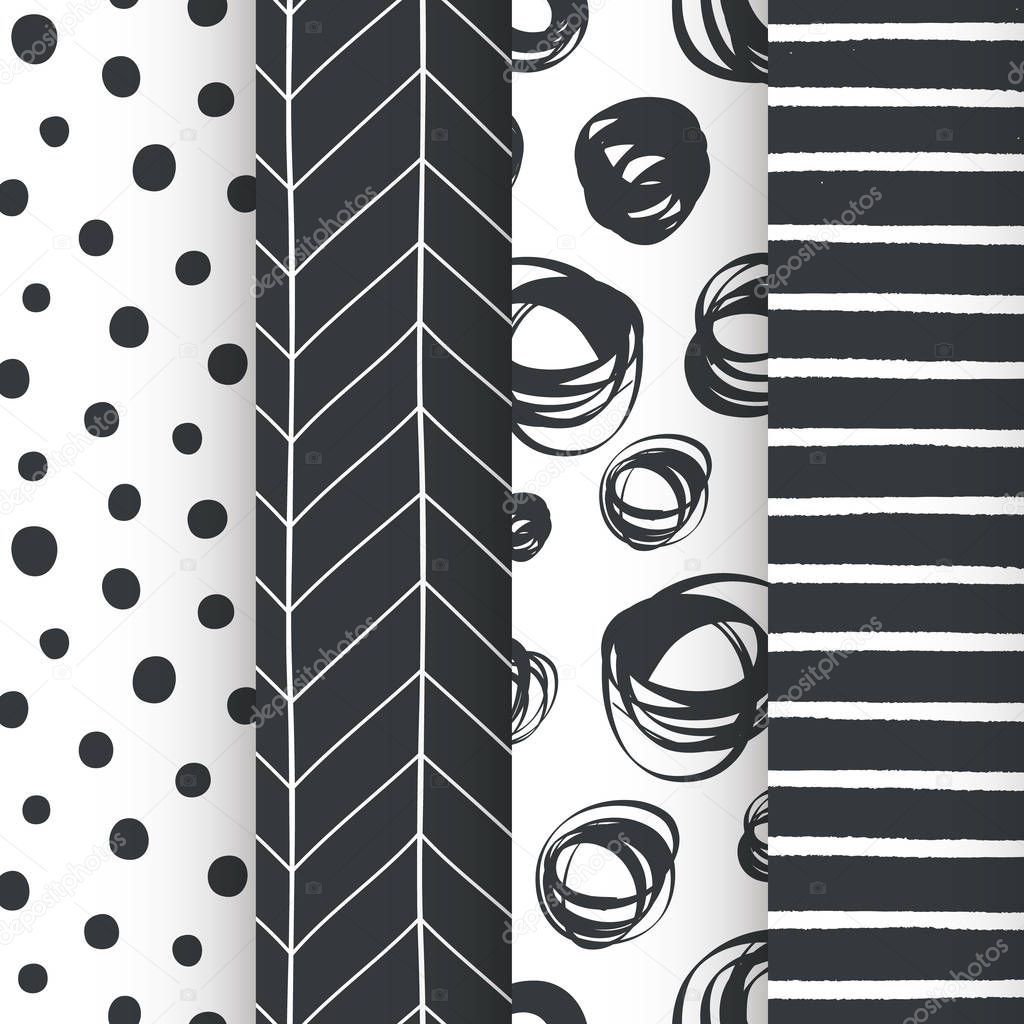 Abstracto dibujado a mano geom trica simple minimalista patrones sin costura conjunto. Lunares ...