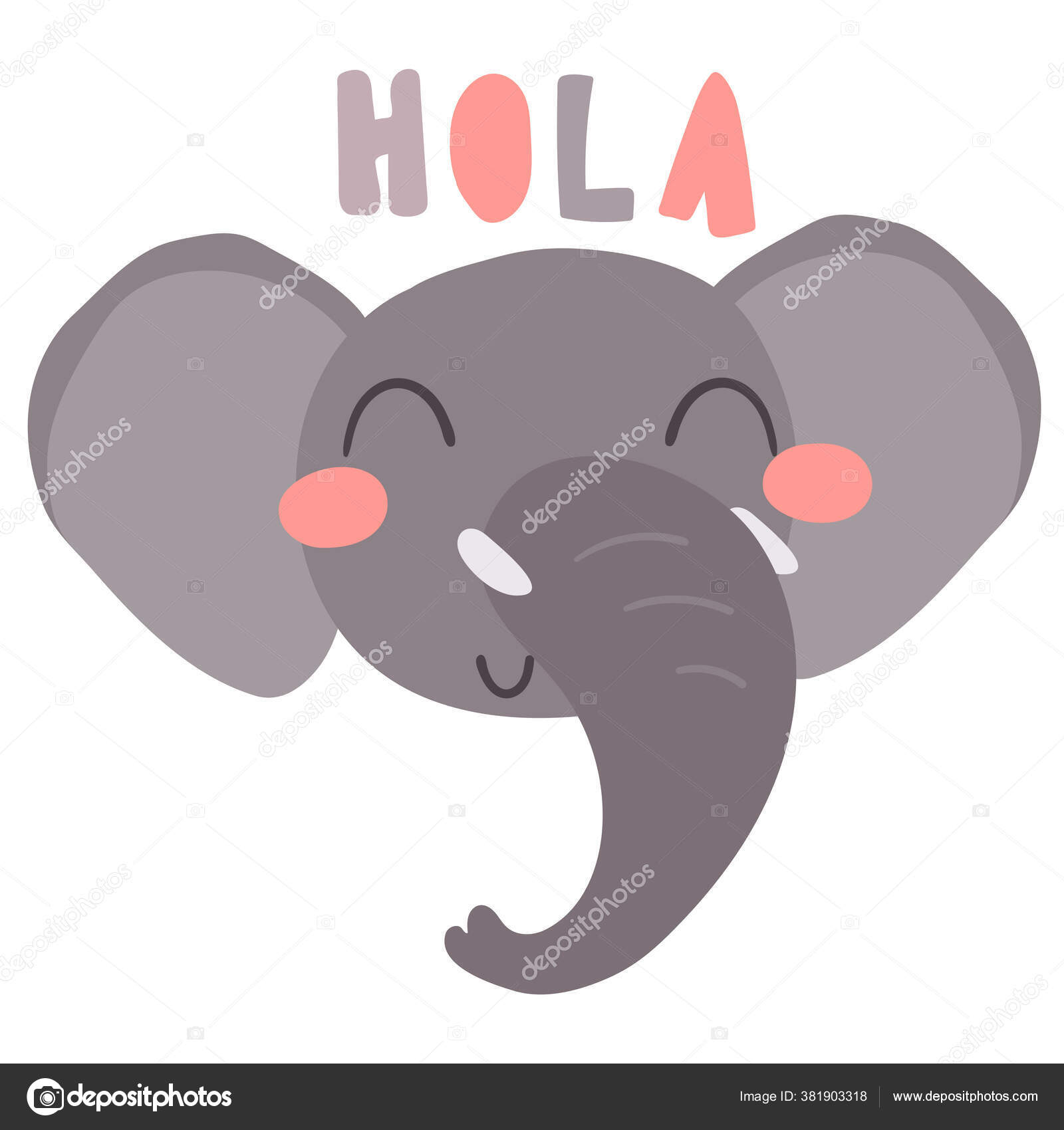 Cute Sweet Little Elefant Smiling Face Vector Art Kids Nursery Stock ...
