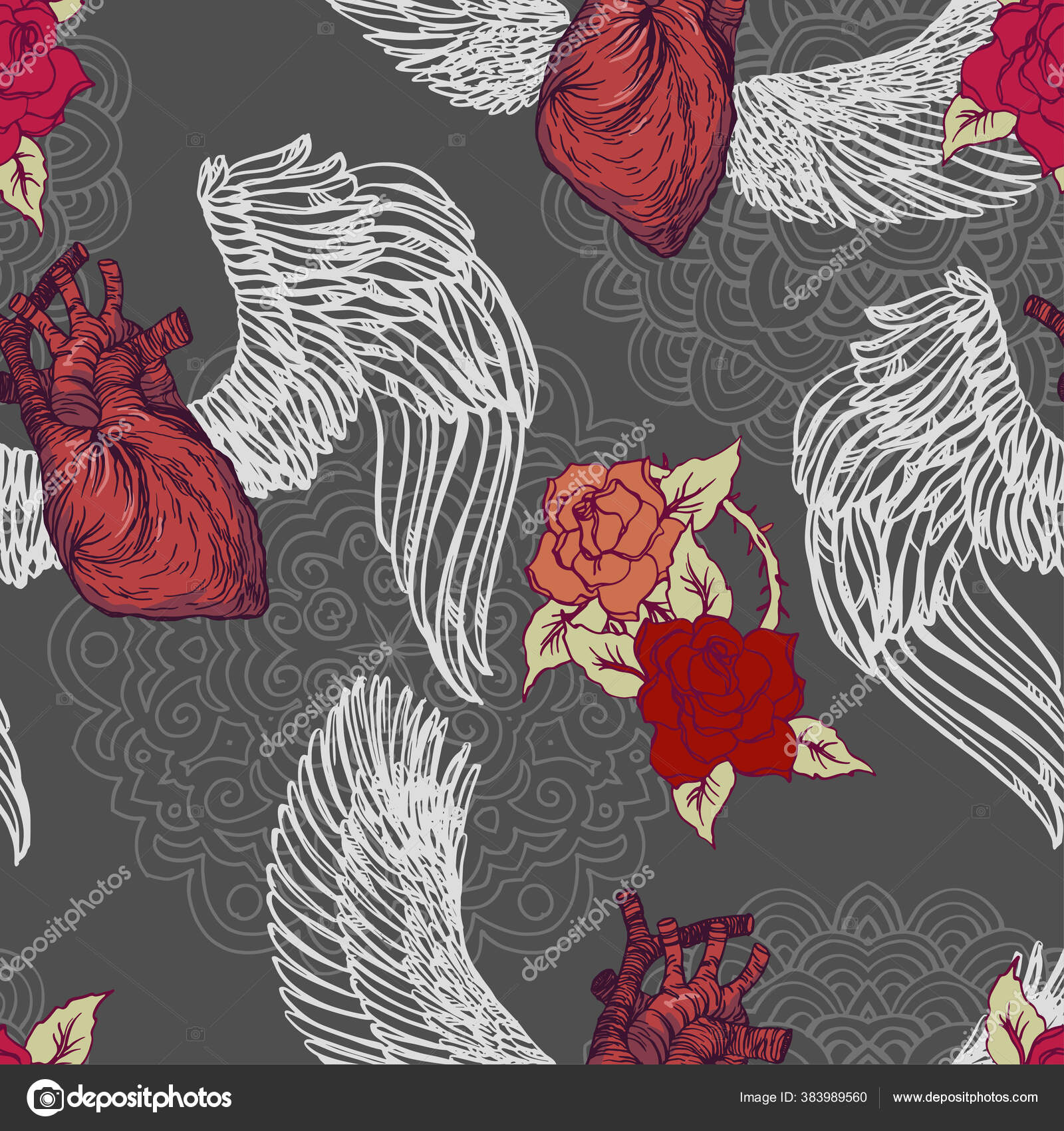 Hearts With Roses And Wings