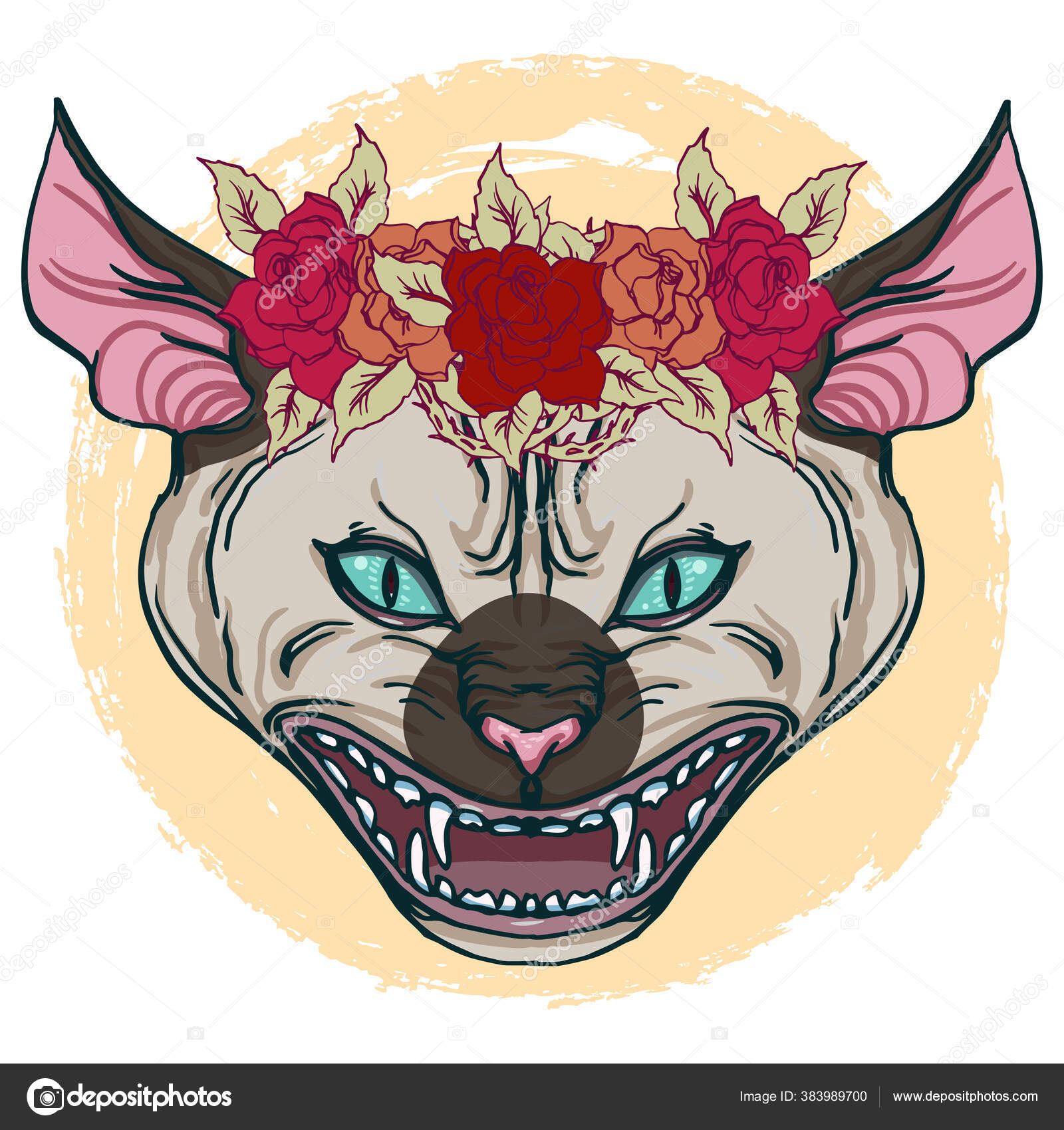 Realistic Detailed Hand Drawn Illustration Angry Roaring Sphinx Cat ...