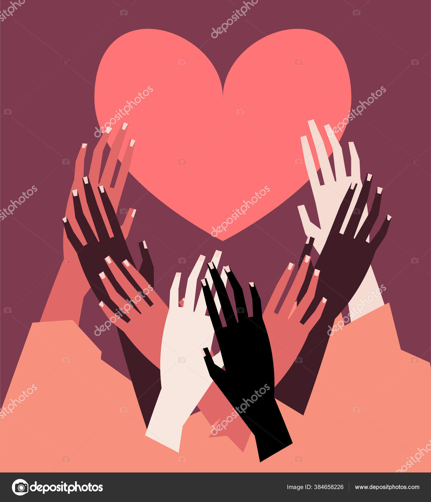 Human Hands Different Skin Color Stacked Together Support Group Unity ...