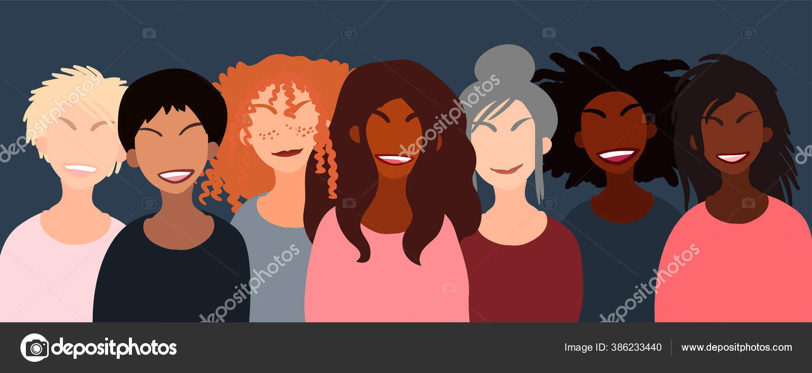 Group Happy Smiling Women Different Race Together Flat Style Vector ... Group Happy Smiling Women Different Race Together Flat Style Vector ...