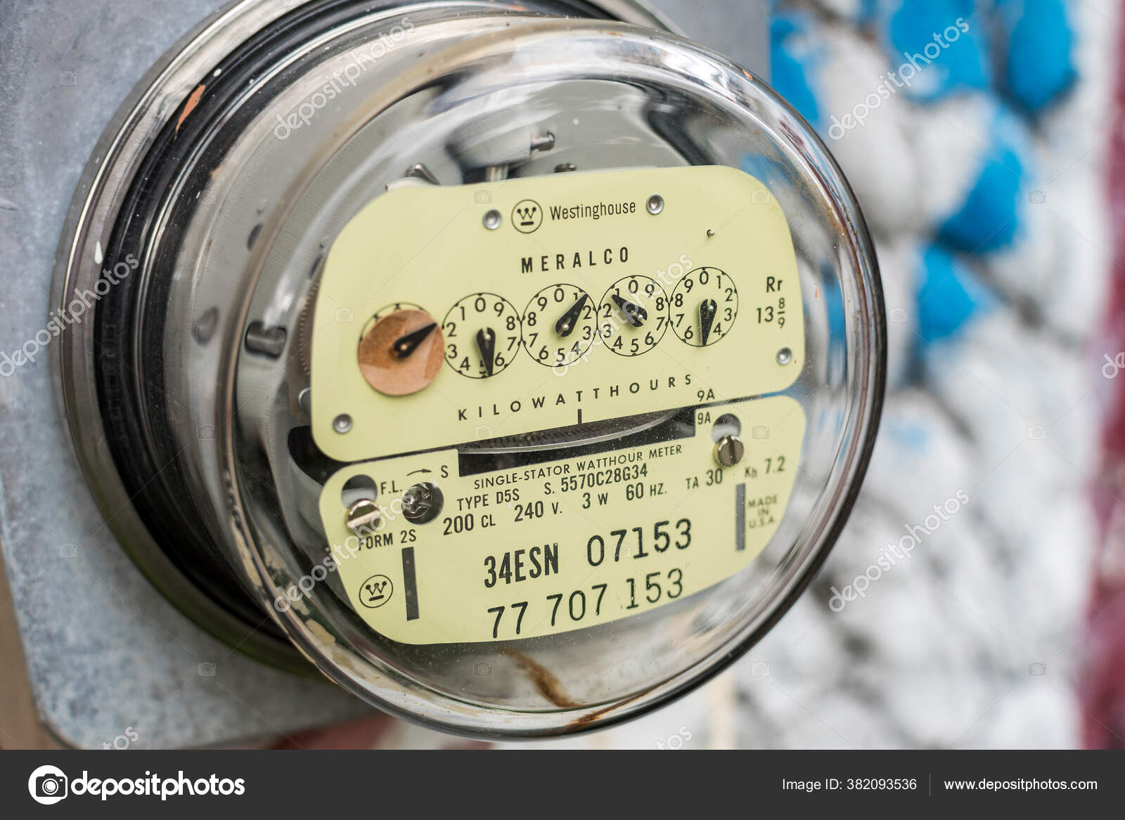 Manila Philippines June 2020 Closeup Vintage Electric Meter Installed ...