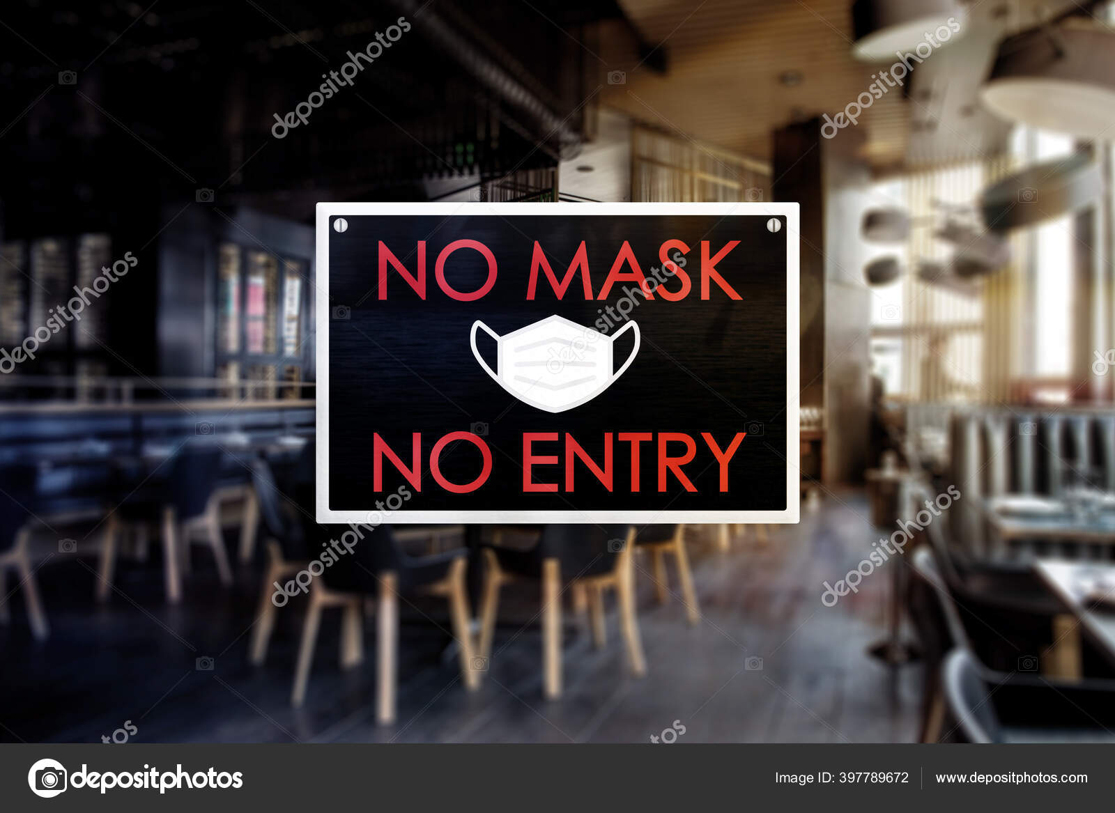 Mask Entry Sign Restaurant Cafe Strict Rules Regulations Coronavirus ...