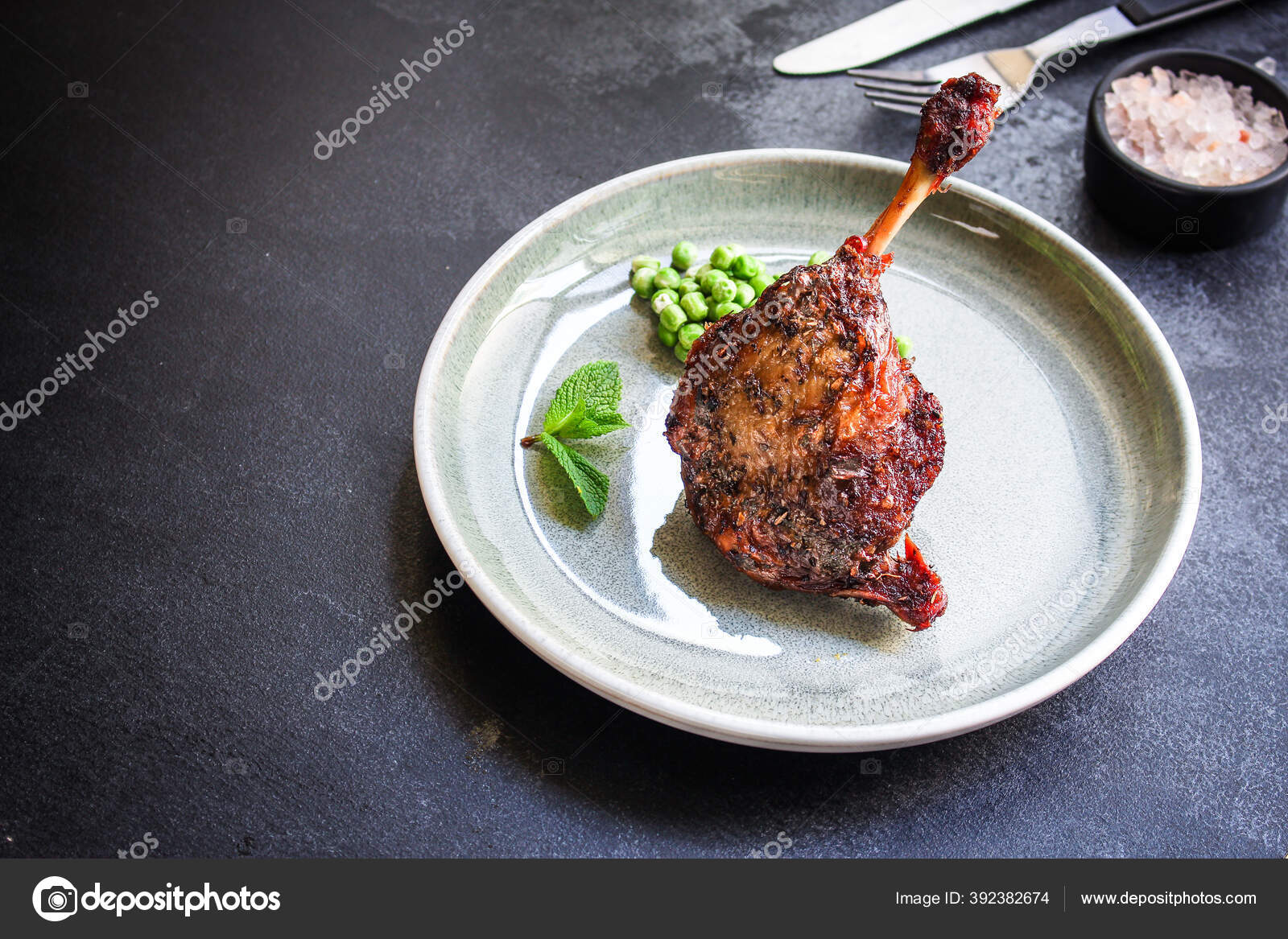 Duck Leg Confit Meat Portion Prepared Food Menu Concept Serving Stock ...