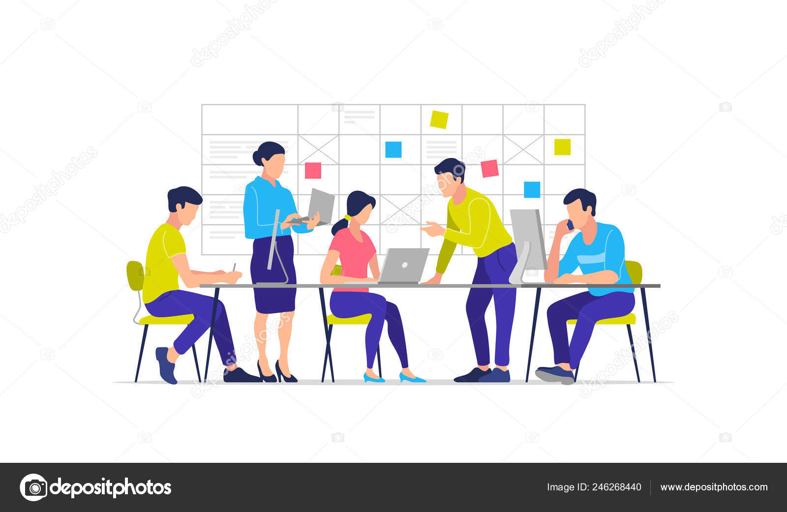 Business Process Teamwork Office Workplace Business Characters Vector ...