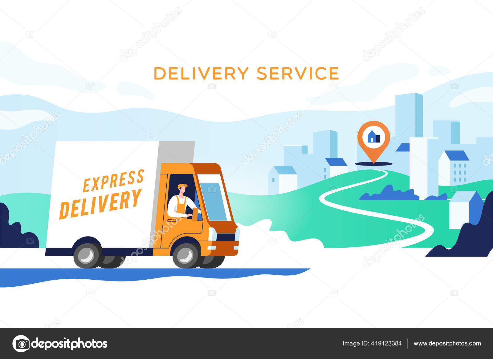 Express Delivery Services Logistics Truck Man Carrying Parcels Points ...