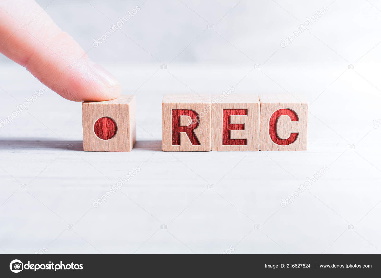 The Abbreviation REC Formed By Wooden Blocks And Arranged By A Male ...