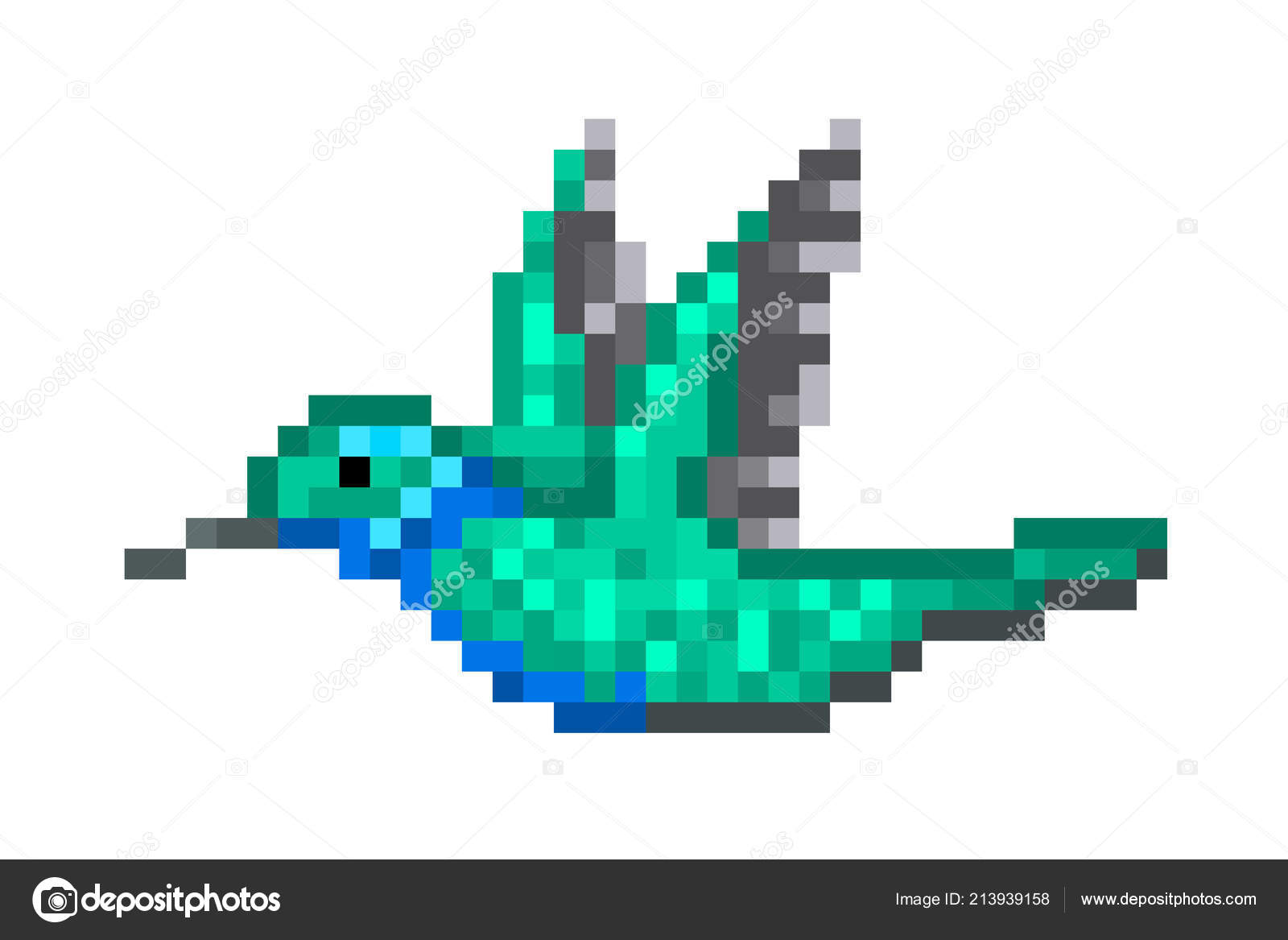 Pixel Art Colibrí Verde Aislado Sobre Fondo Blanco Icono Colibri Vector ...