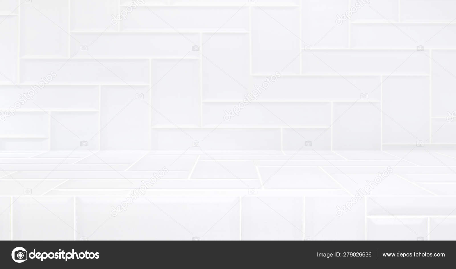 3D luxury white tile table studio background textured for produc ...