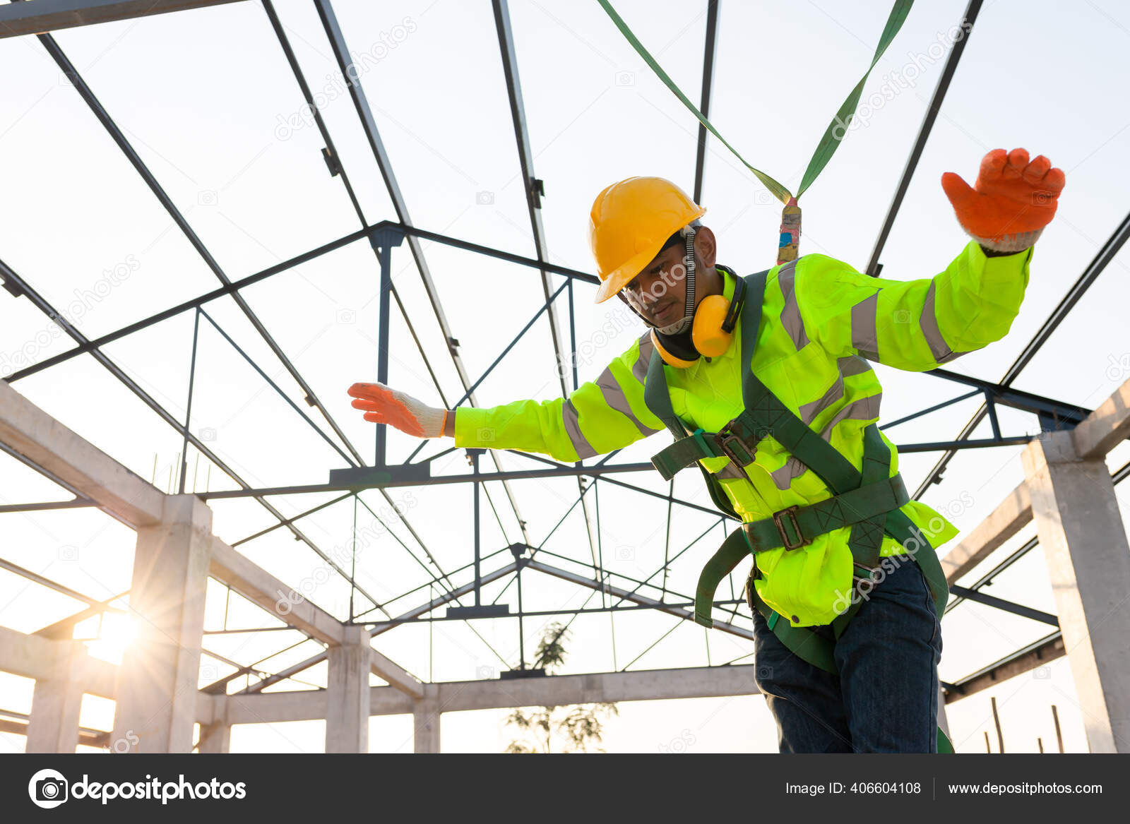 Construction Workers Fall Height Have Safety Help Concept Preventing ...