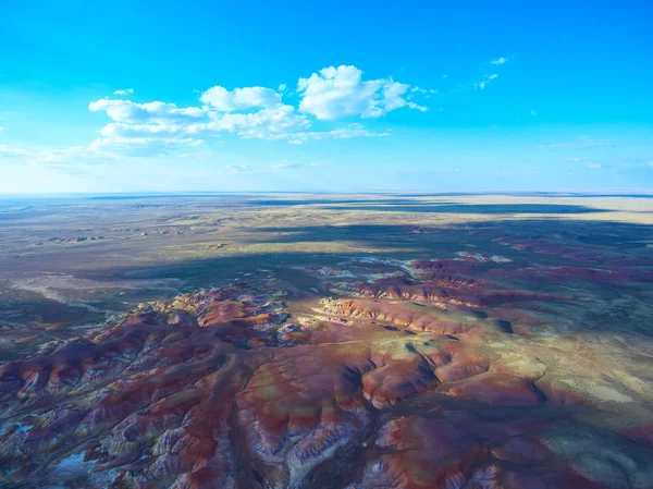 Bird-eye view on color mountains of Akzhar.Colored chalk formations in ...