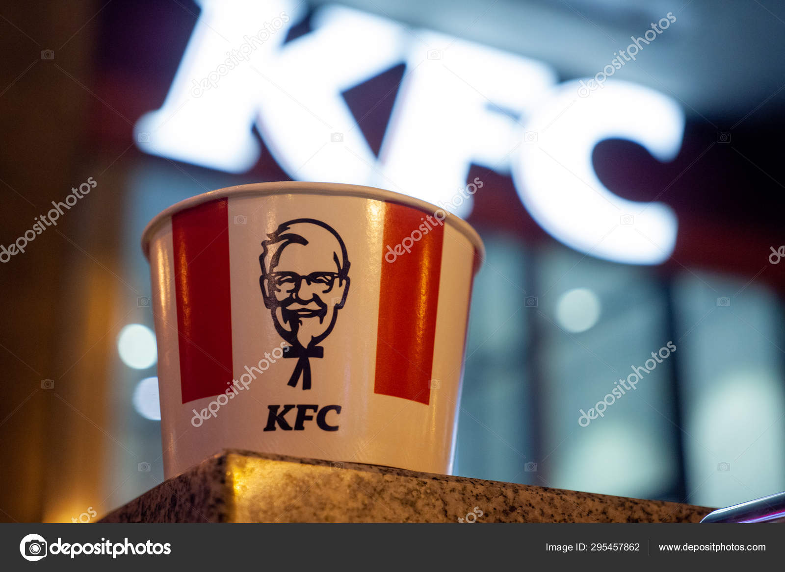 Minsk Belarus August 2019 Kfc Bucket Background Restaurant Sign Night ...