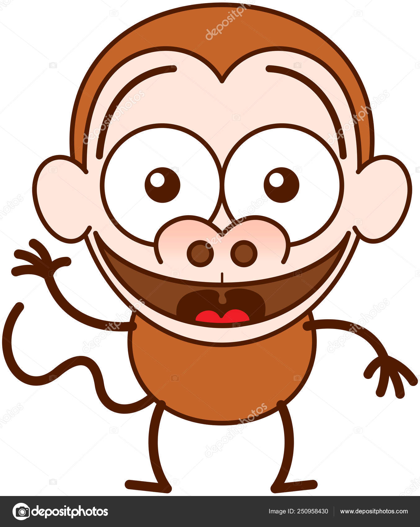 Cute Brown Monkey Minimalist Style Big Rounded Ears Bulging Eyes Stock ...