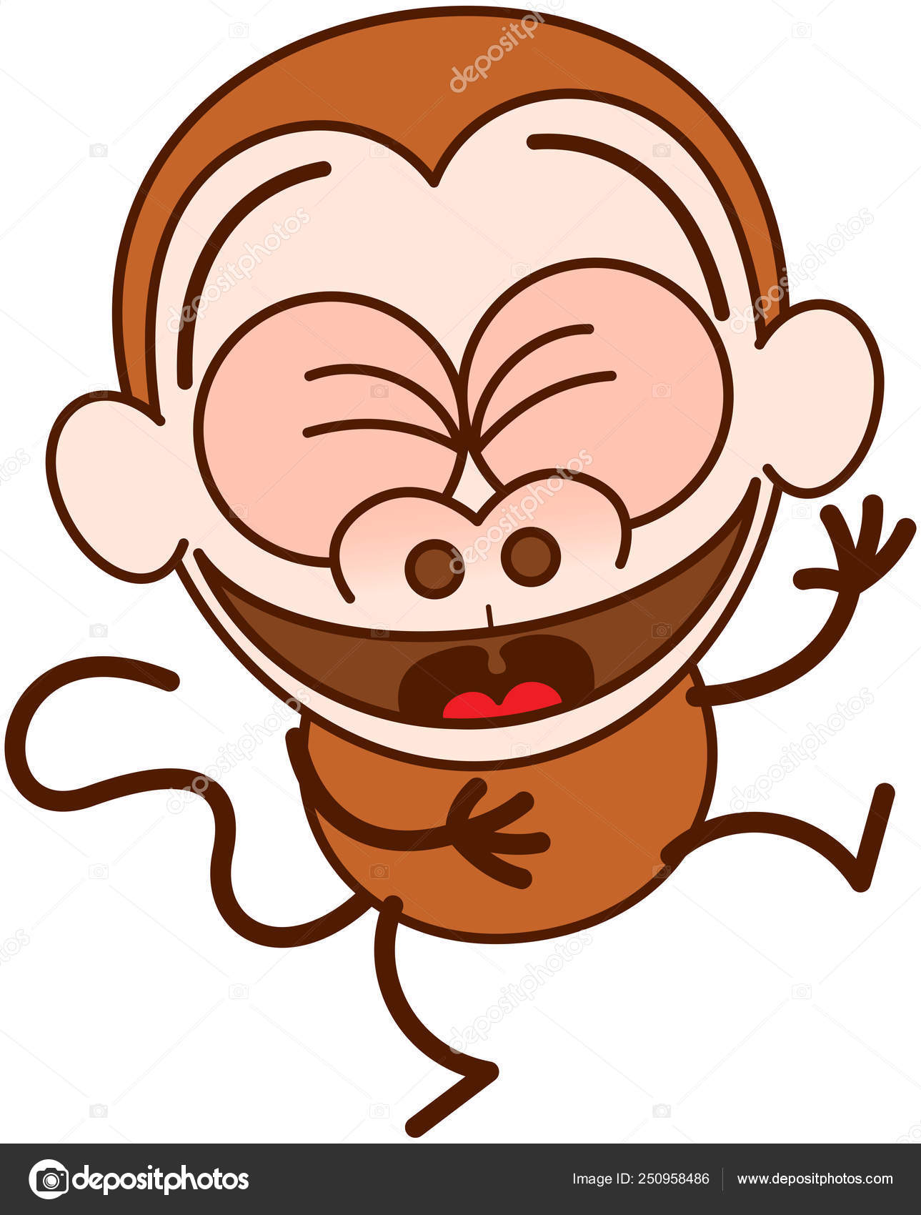 Cute Brown Monkey Minimalist Style Big Rounded Ears Bulging Eyes Stock ...