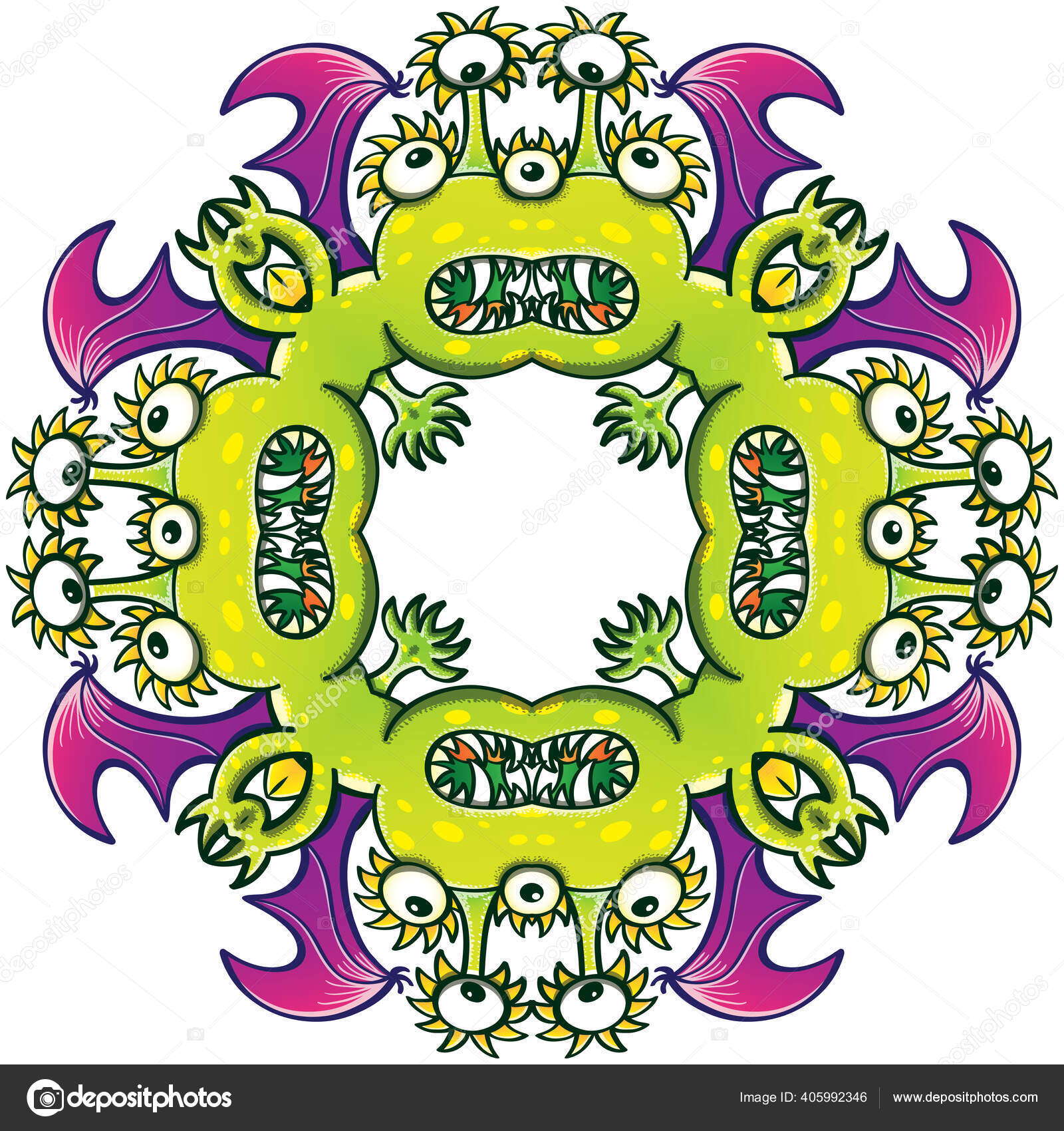 Chain Weird Dragons Sharp Fangs Bat Wings Forming Circular Pattern ...