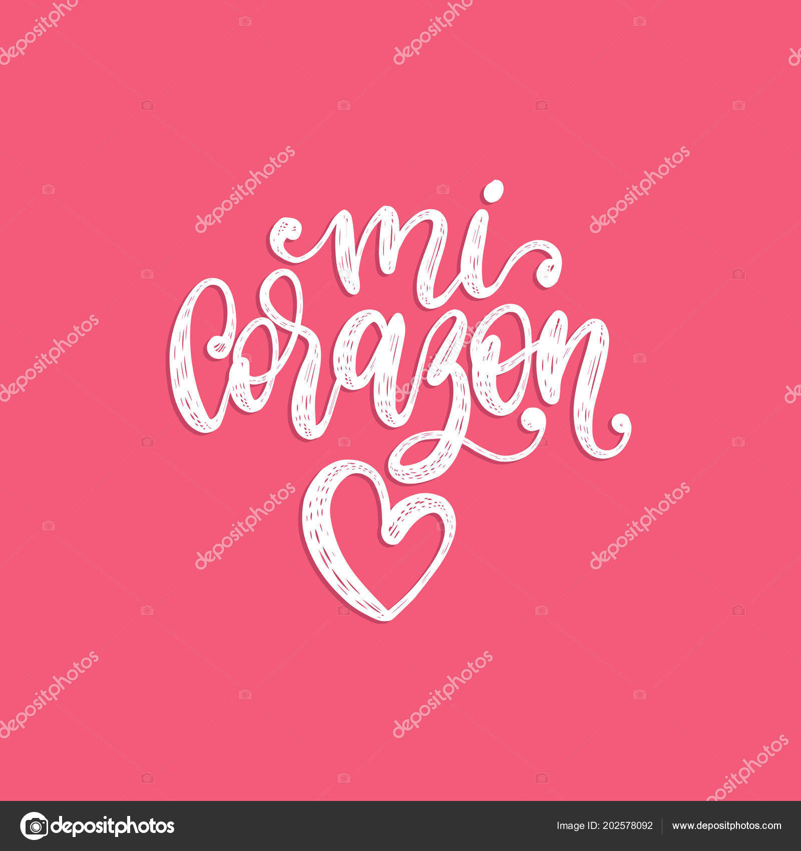 Corazon Vector Hand Lettering Translation Spanish English Phrase Heart ...