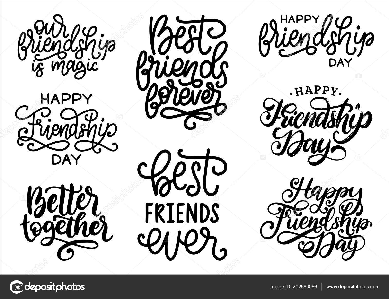 Happy Friendship Day Hand Written Phrases Set Vector Calligraphy ...