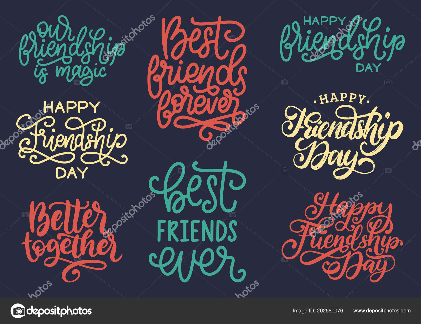 Feliz Día Amistad Frases Escritas Mano Colección Caligrafía Vectorial ...