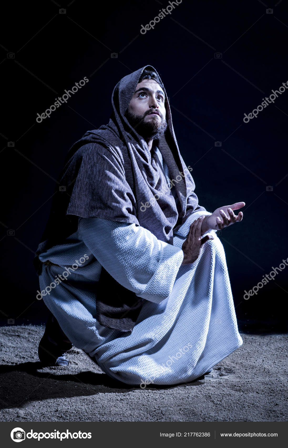 Jesus Christ Praying God Consecration Bread Grapes Dark Black Night ...