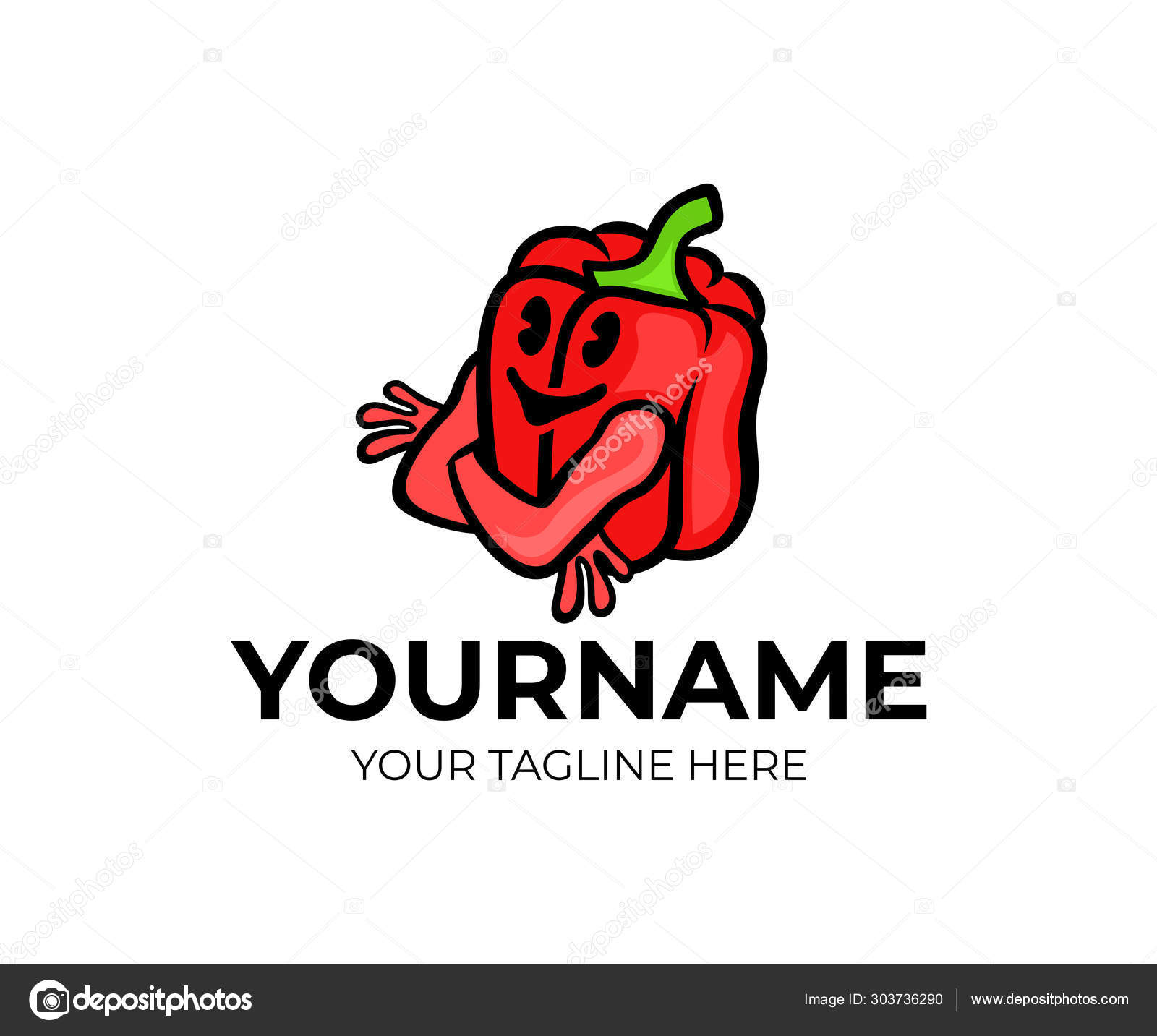 Red Bell Pepper Cartoon Character Logo Design Organic Food Vegetable ...