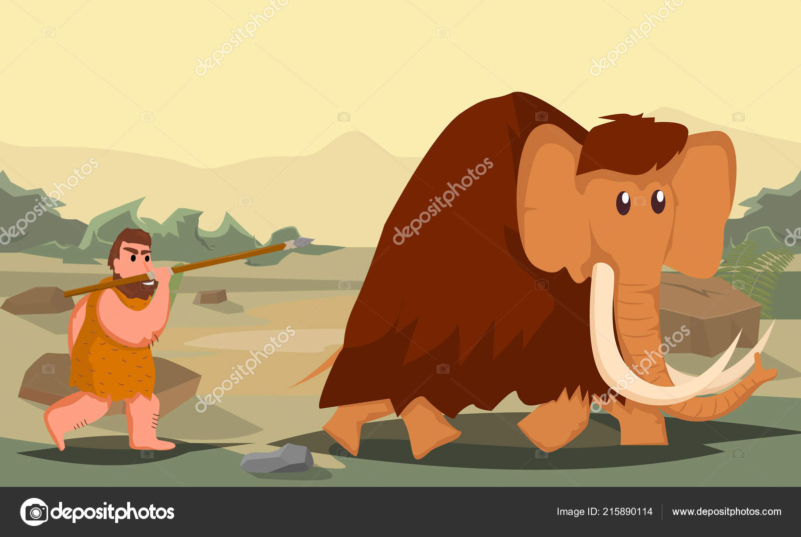 Cavernícola Cazando Mamut Vector de stock por ©eduardrobert 215890114