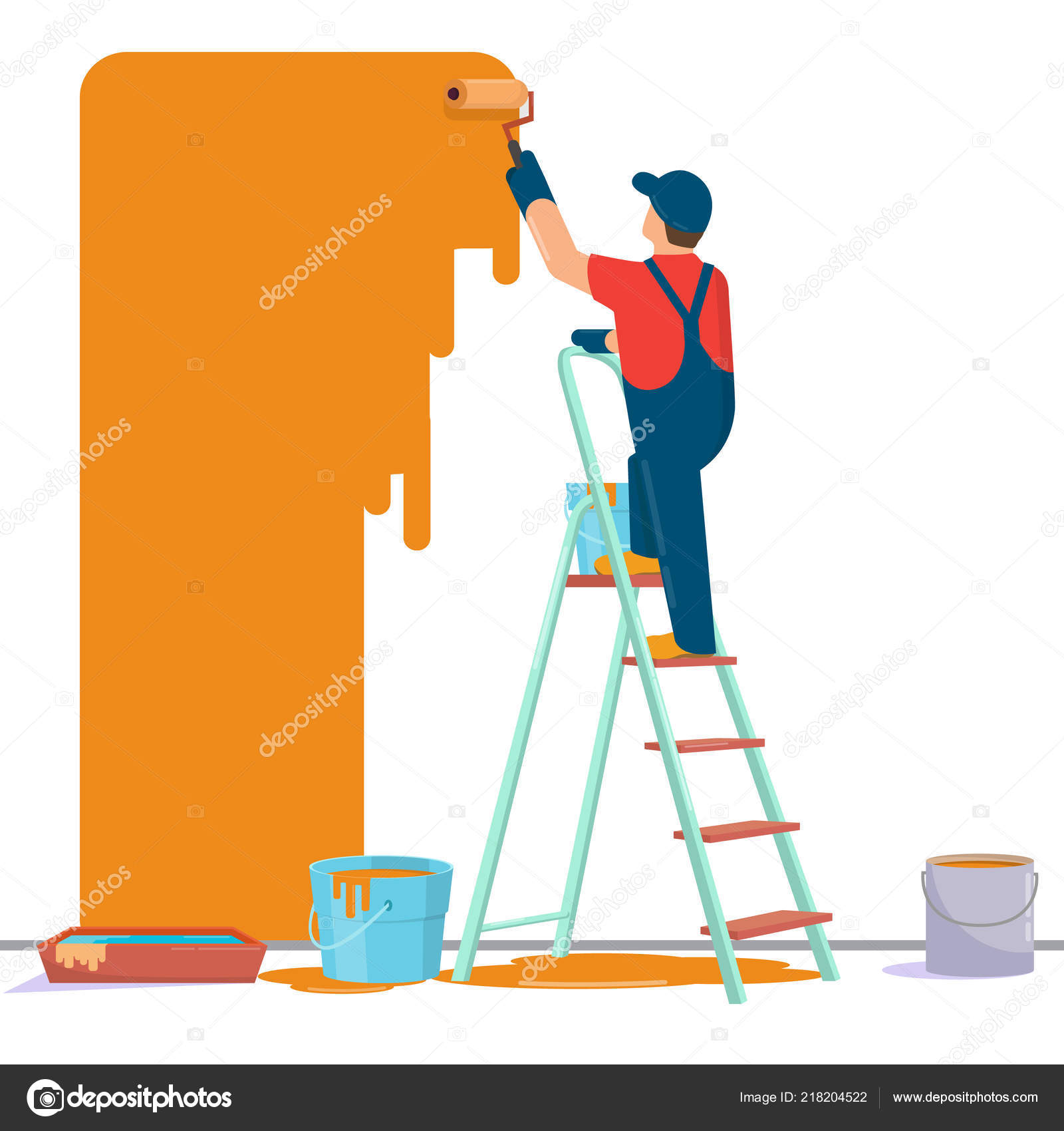 Painter Ladder Painting Wall Stock Vector by ©eduardrobert 218204522