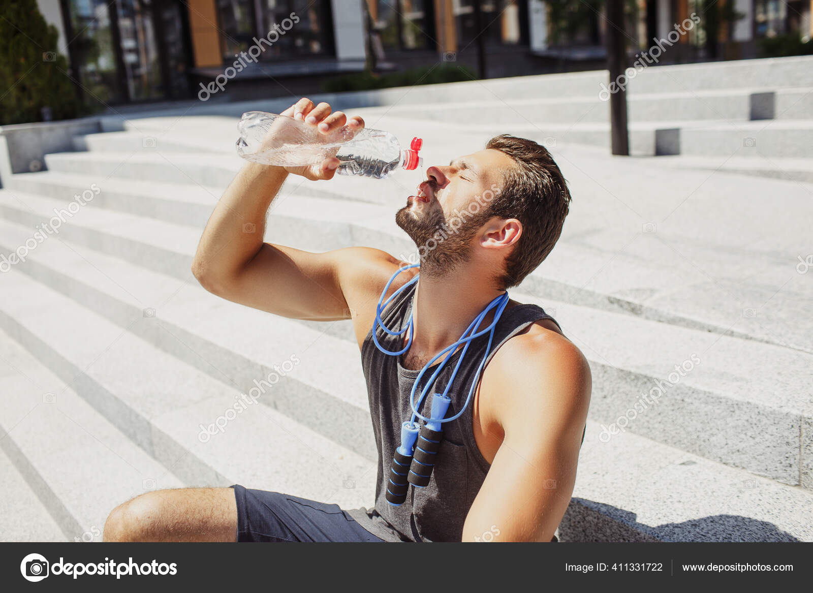 Men Exercises Hydration Siting Down
