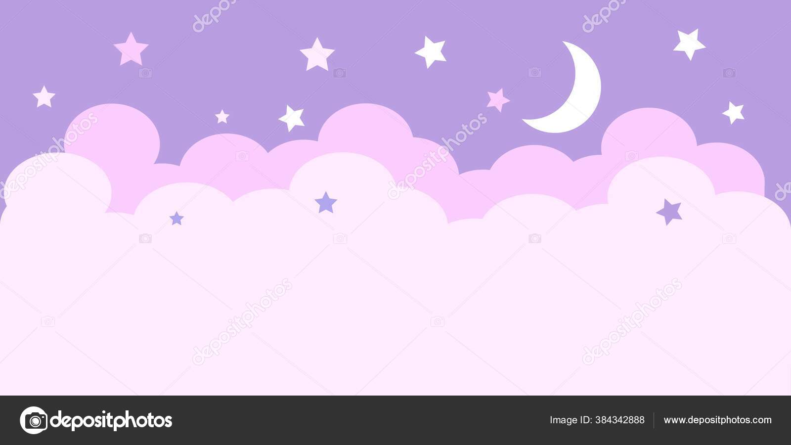 Lua Estrelas Nuvens Fundo Claro Delicadas Cores Rosa Roxo Design imagem ...