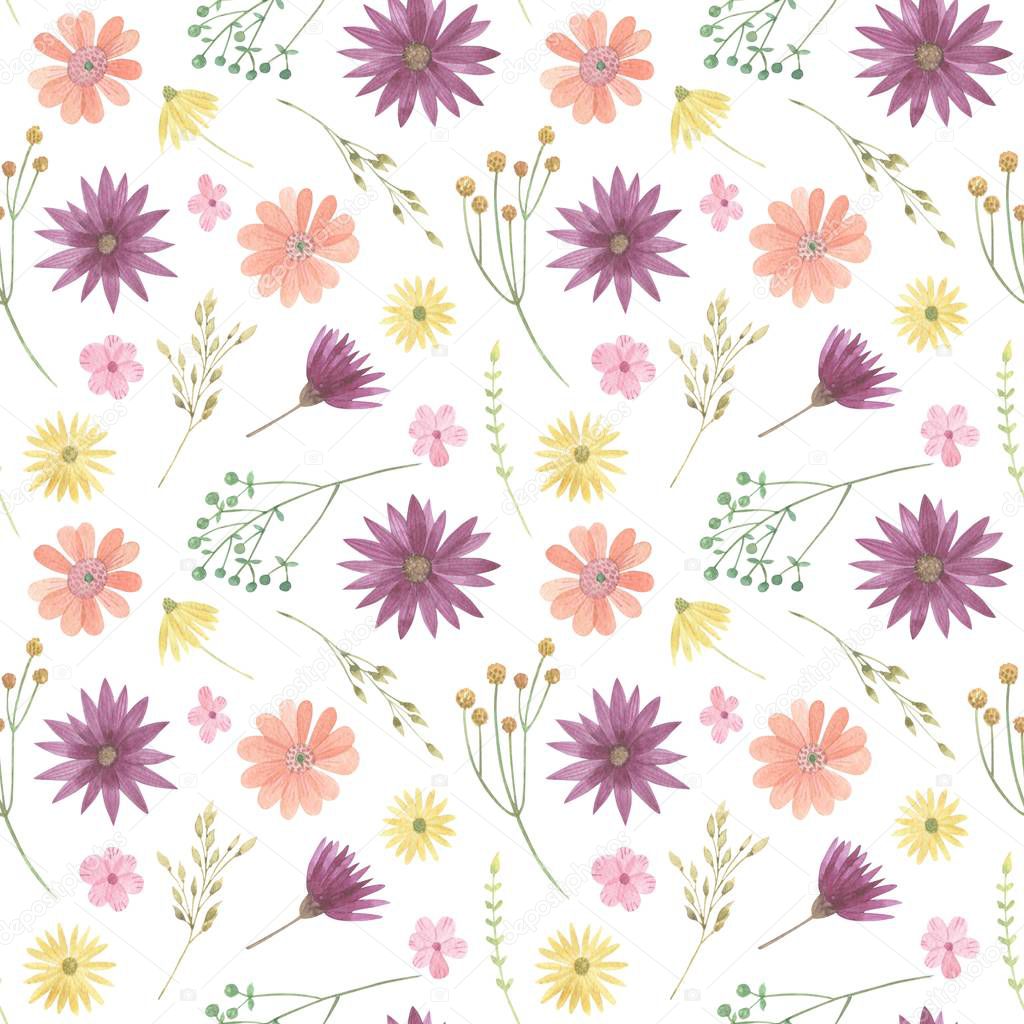 Patr n floral sin costuras de flores silvestres y hierbas en estilo acuarela. Fondo perfecto ...