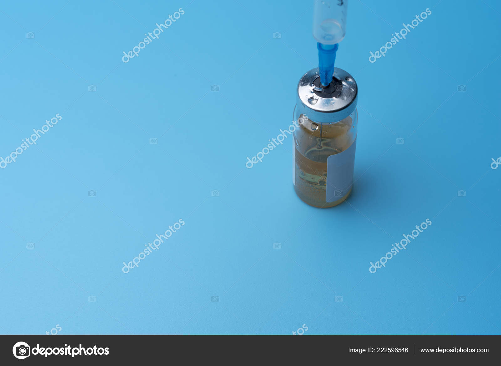 Medical Bottle Syringe Blue Background Laboratory Medical Preparations ...